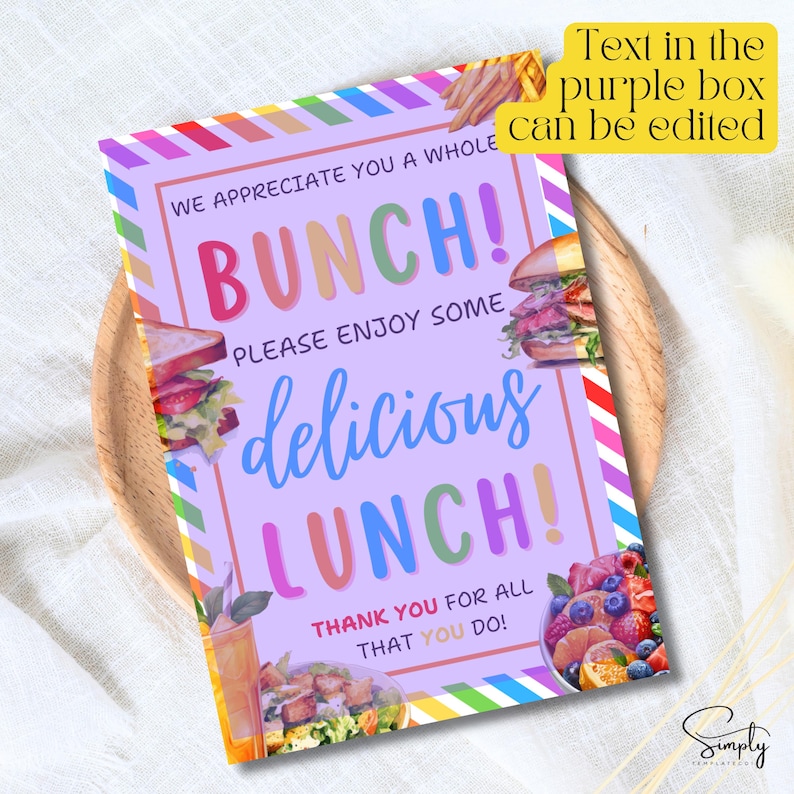 EDITABLE Lunch Appreciation Sign, Lunch Teacher Thank You Sign, Lunch ...