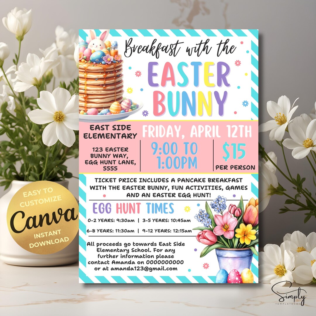 Pancake Breakfast With the Easter Bunny Flyer, Easter Egg Hunt ...