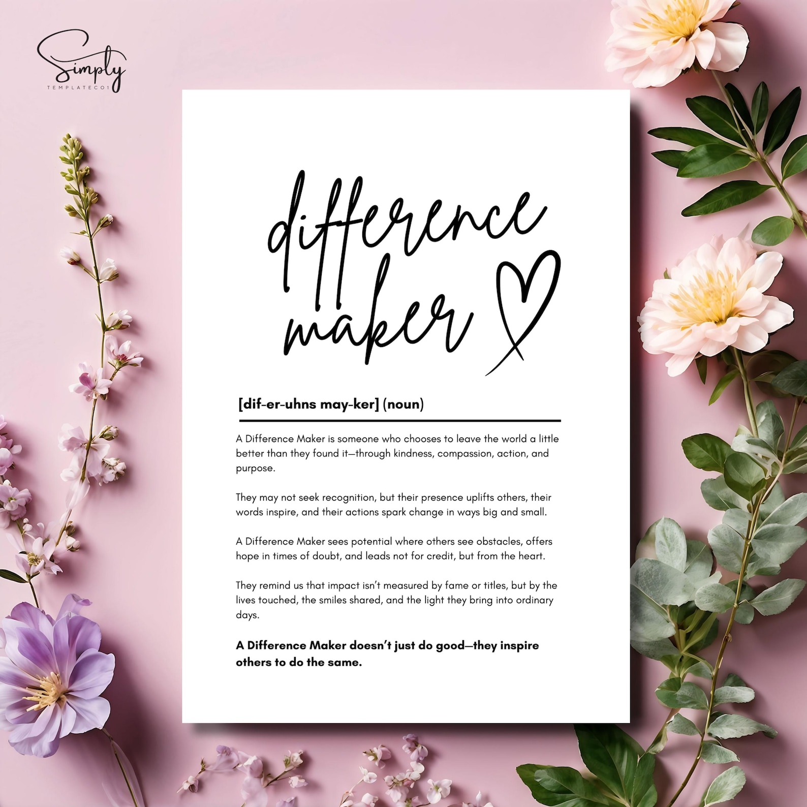 Difference Maker Definition Art Print, Printable Wall Art, Teacher ...