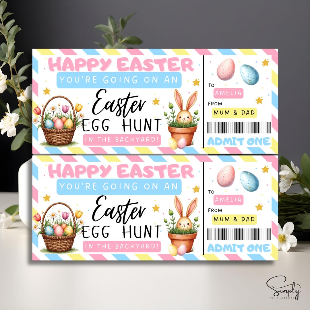 Easter Egg Hunt Ticket Editable Template Easter Egg Hunt Gift Voucher ...