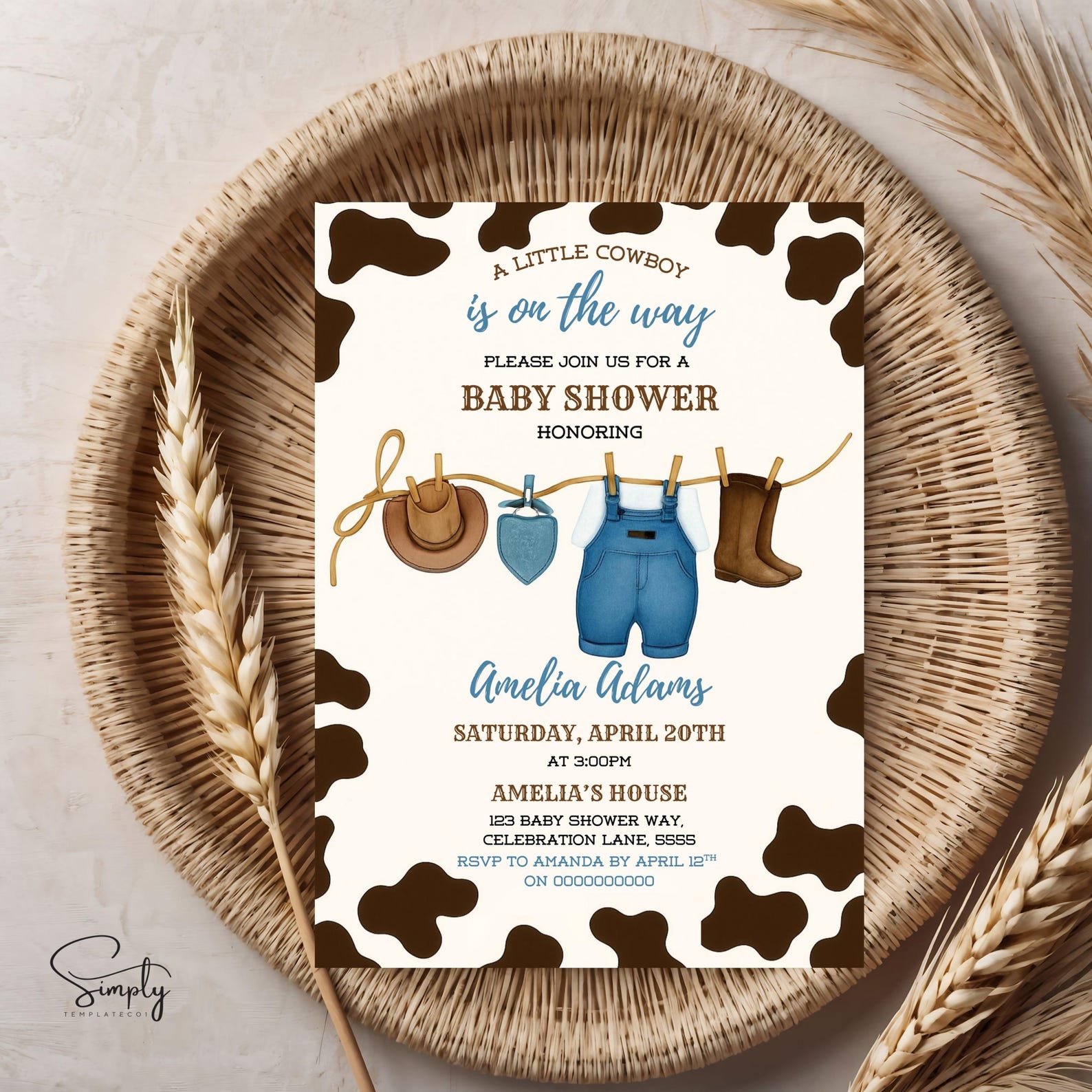 Editable Cowboy Baby Shower Invitation, A Little Cowboybaby Shower ...
