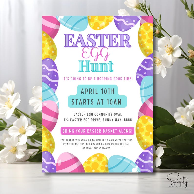 Easter Egg Hunt Fundraiser Flyer Editable Template, Kids Spring Easter ...