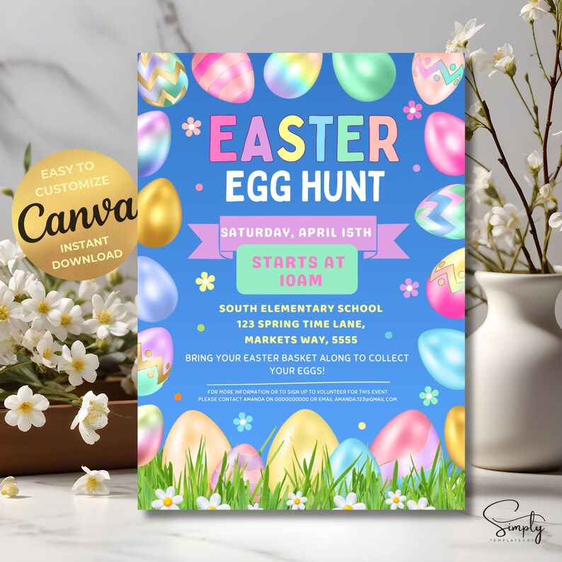 Easter Egg Hunt Fundraiser Flyer Editable Template, Kids Spring Easter ...
