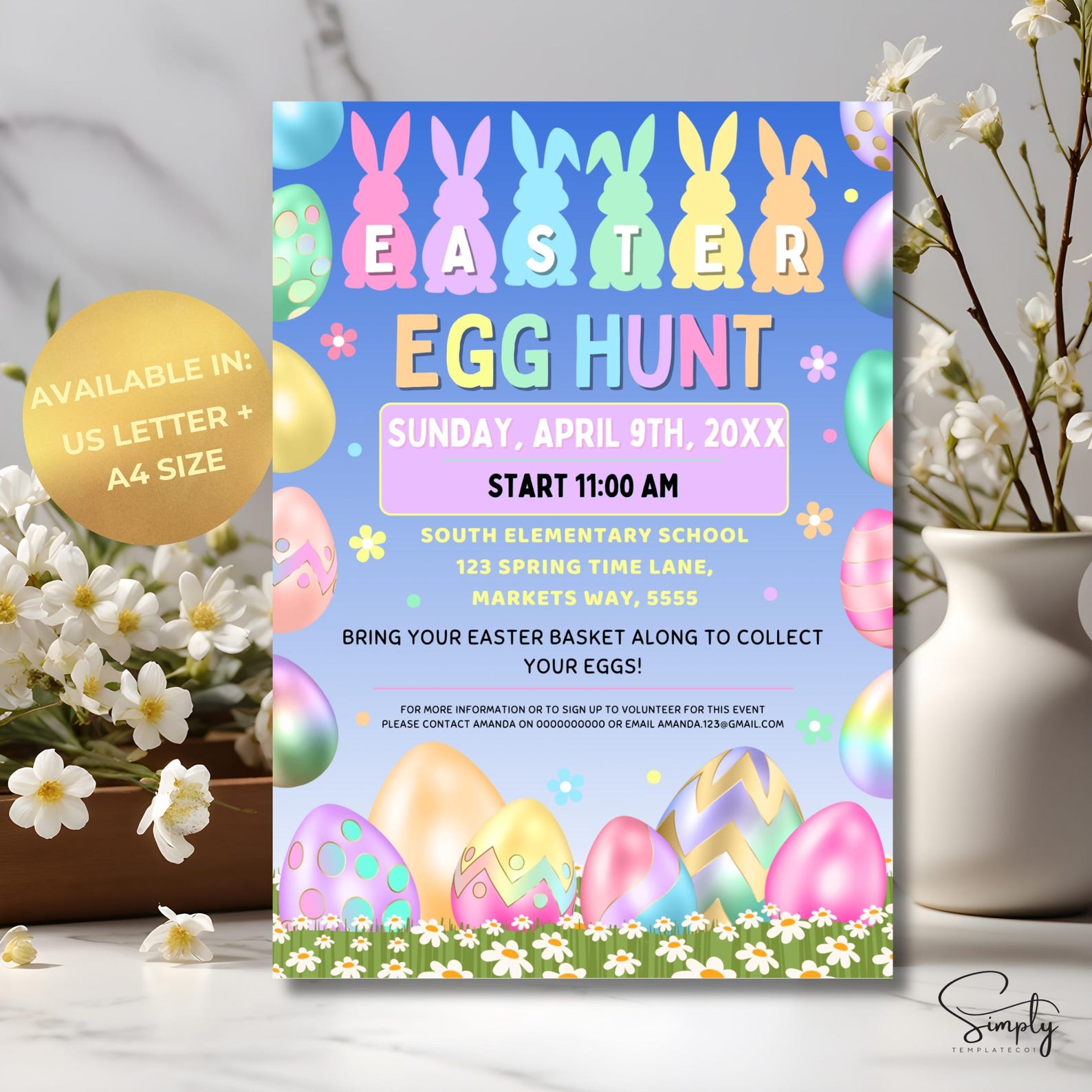 Easter Egg Hunt Flyer Editable Template, Kids Spring Easter Bunny Event ...