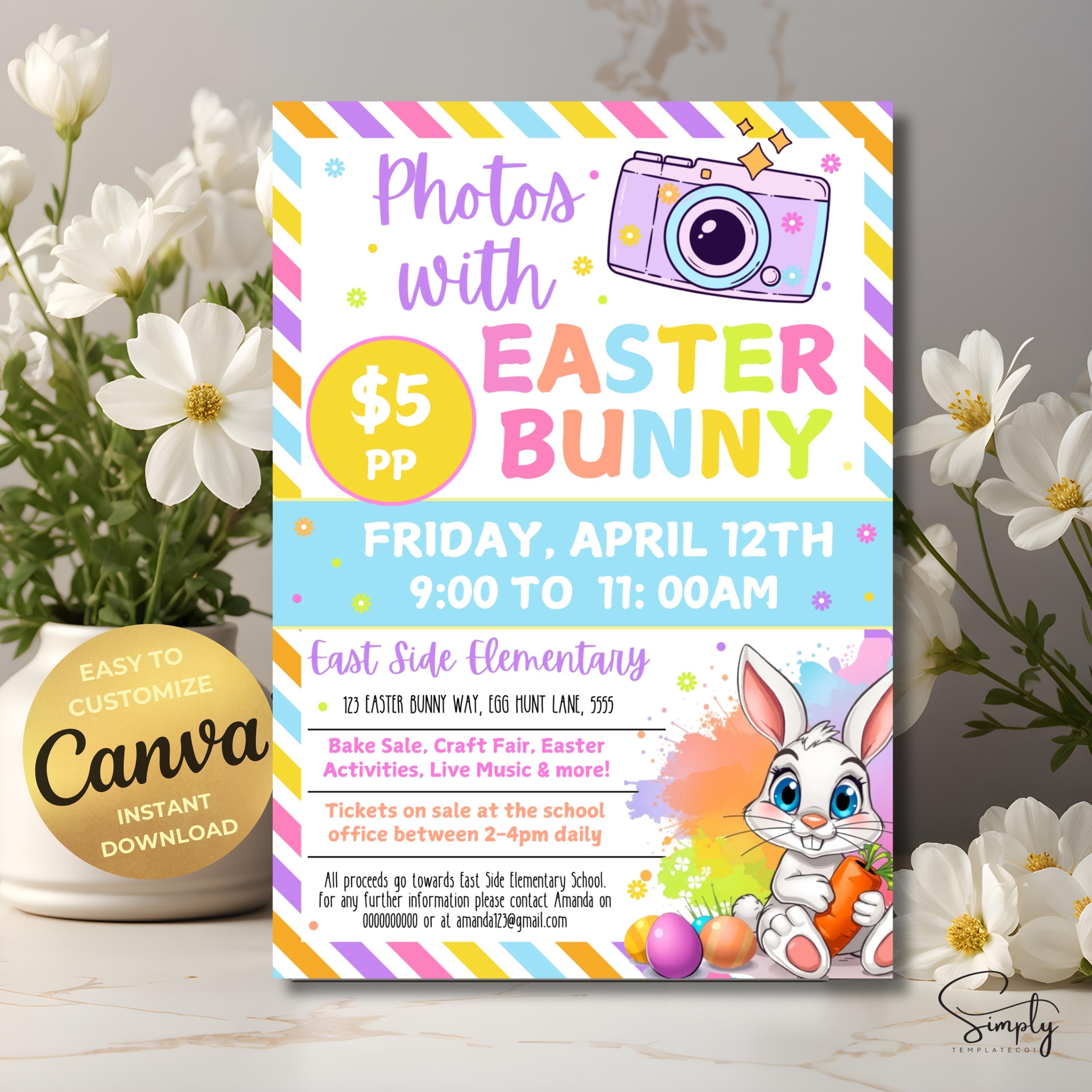 Photo With Easter Bunny Flyer, Easter Bake Sale Event, Spring Markets ...