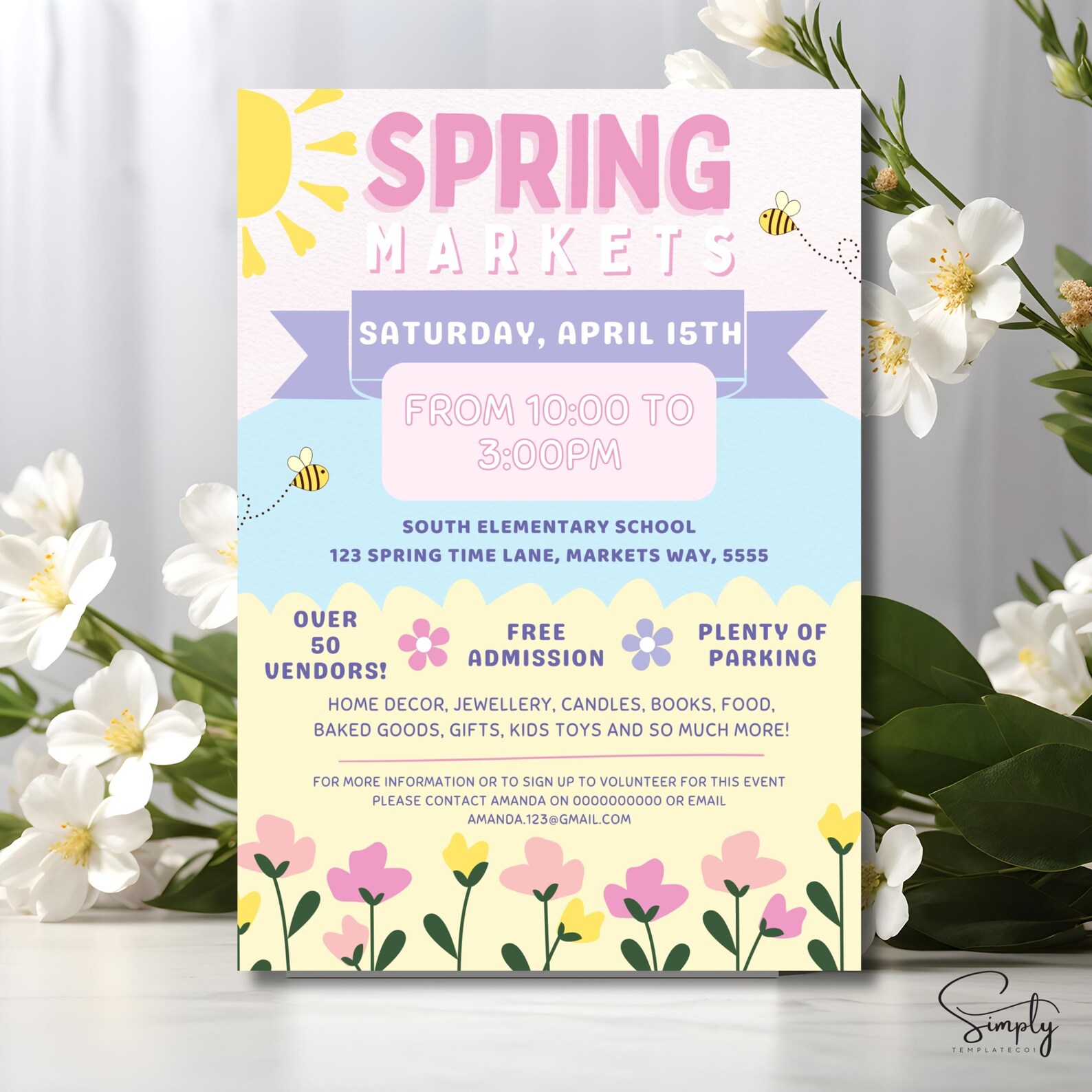 Spring Market Flyer Editable Template, Easter Festival, Spring School ...