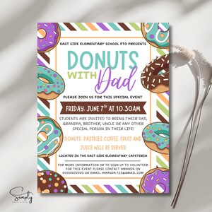 Donuts With Dad Flyer Template Editable School Father's Day Celebration ...