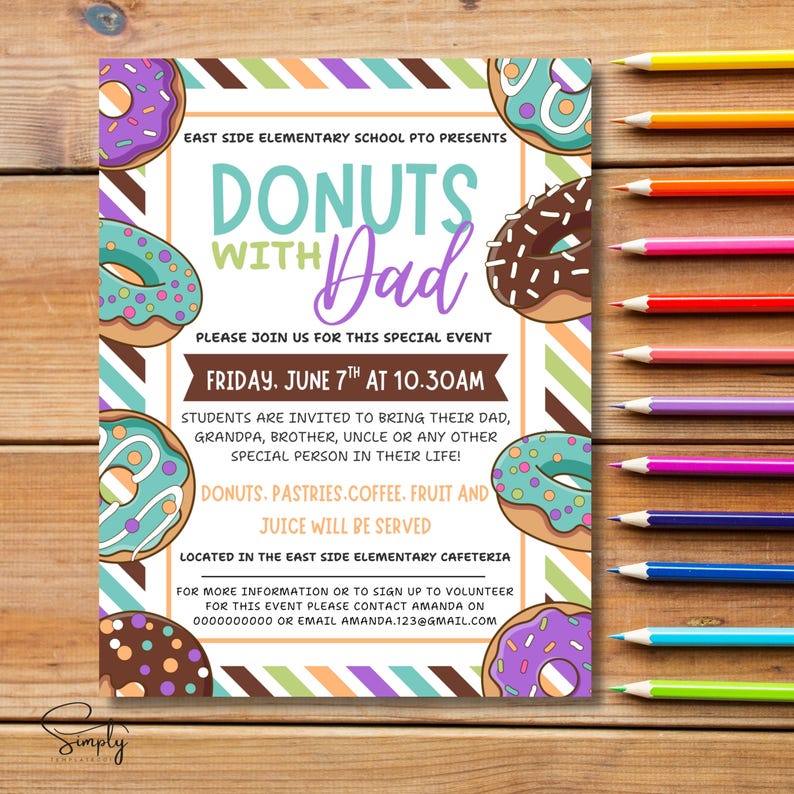 Donuts With Dad Flyer Template Editable School Father's Day Celebration ...
