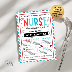 Nurse Appreciation Week Itinerary Template, National Nurses Week Events ...