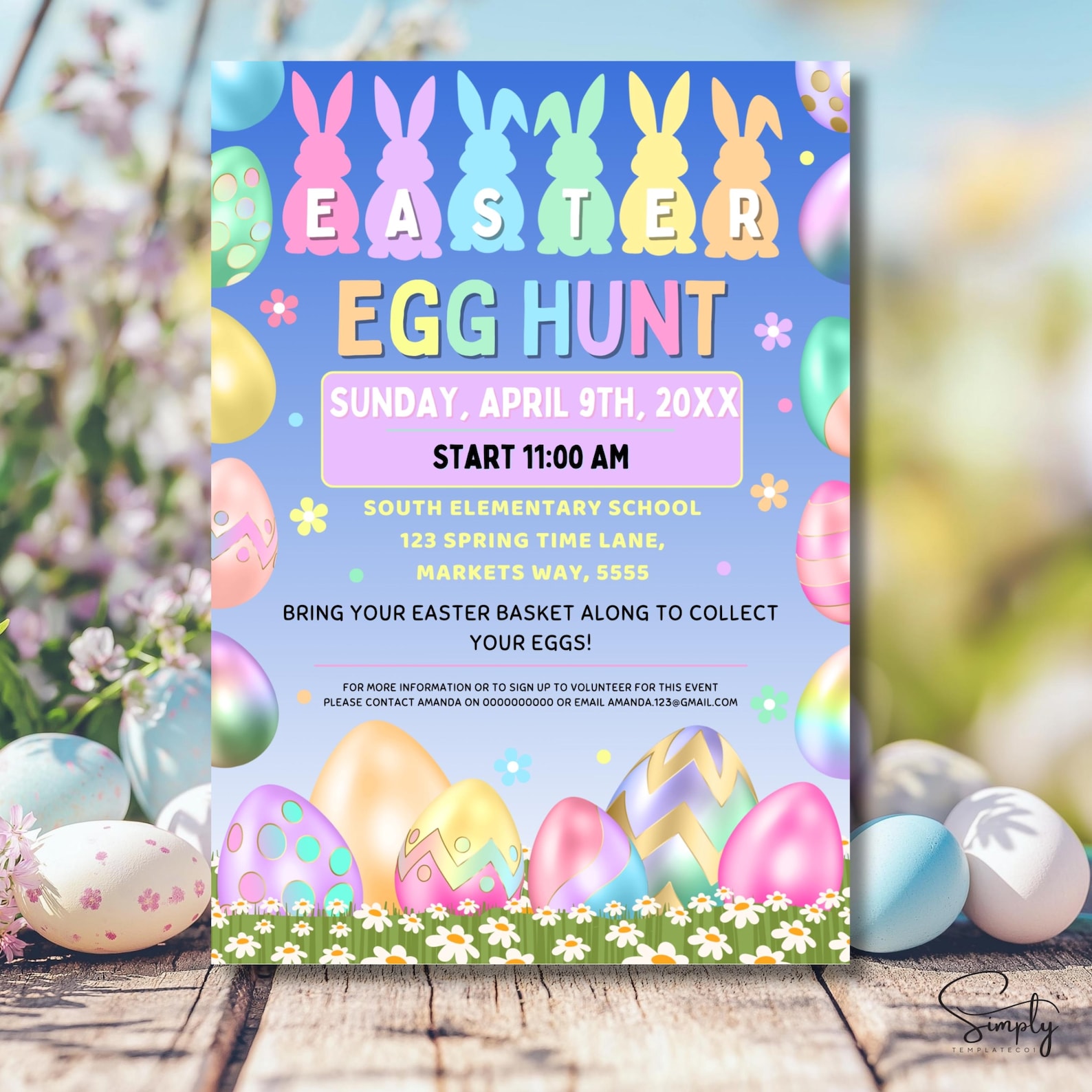 Easter Egg Hunt Flyer Editable Template, Kids Spring Easter Bunny Event ...