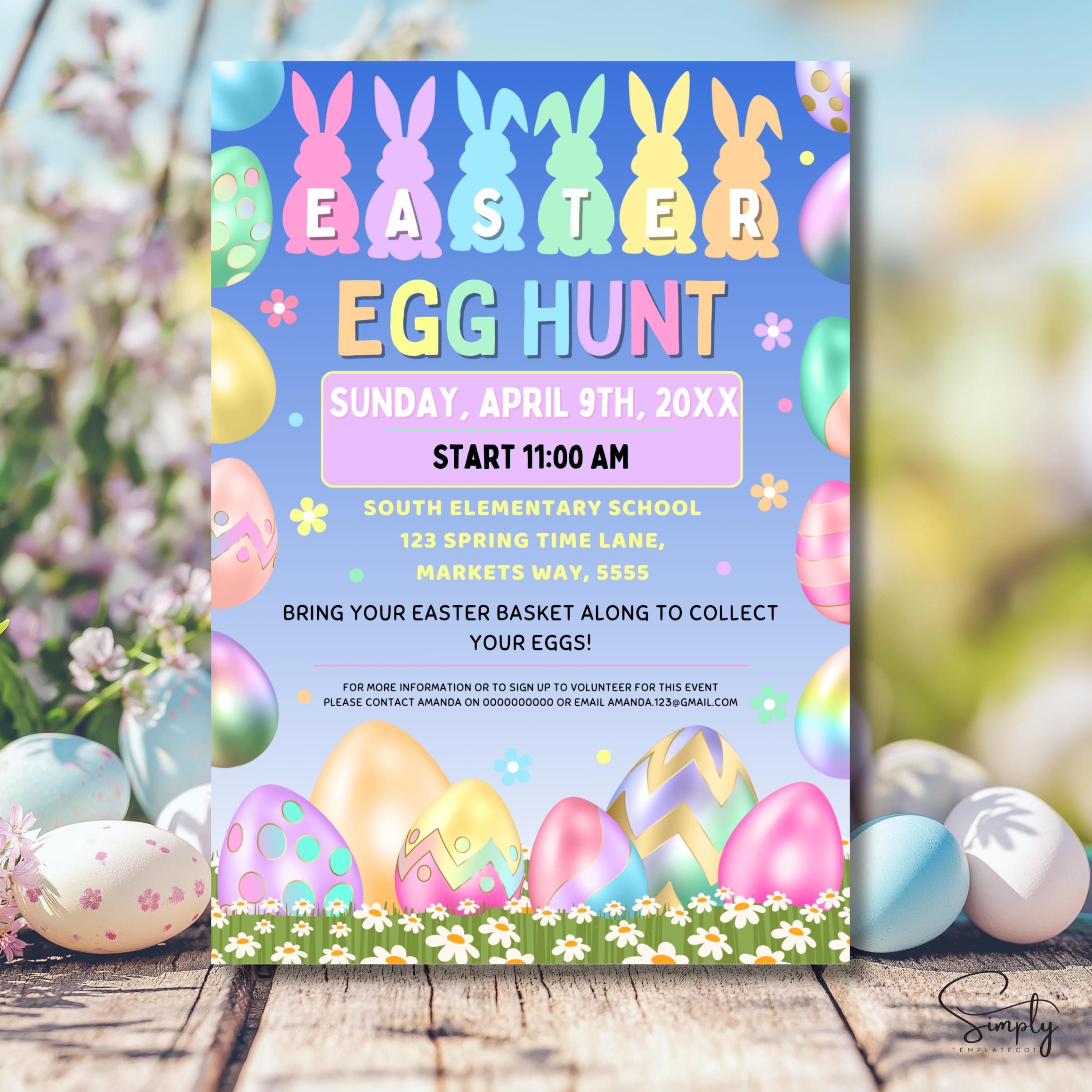 Easter Egg Hunt Flyer Editable Template, Kids Spring Easter Bunny Event ...