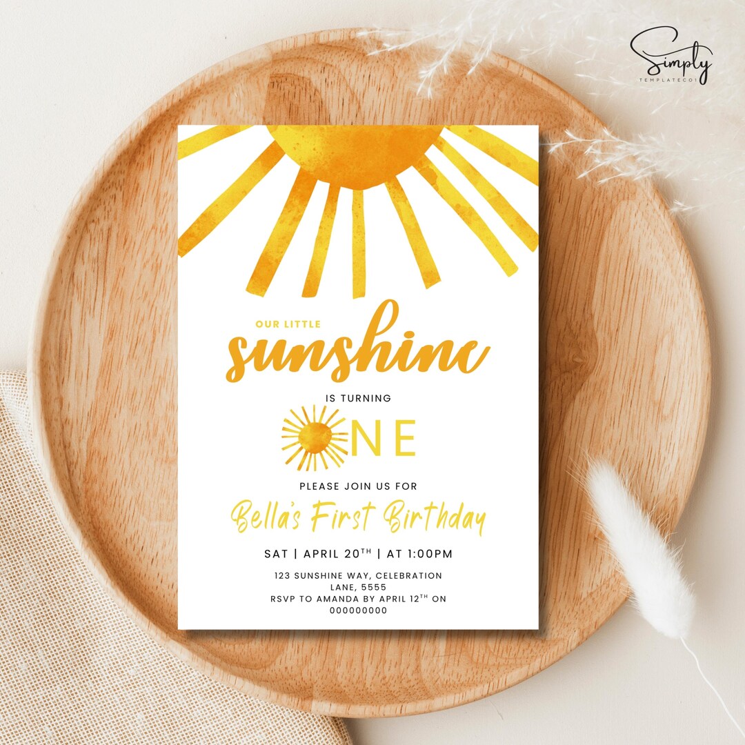 Editable Sunshine First Birthday Invitation A Little Ray of Sunshine ...