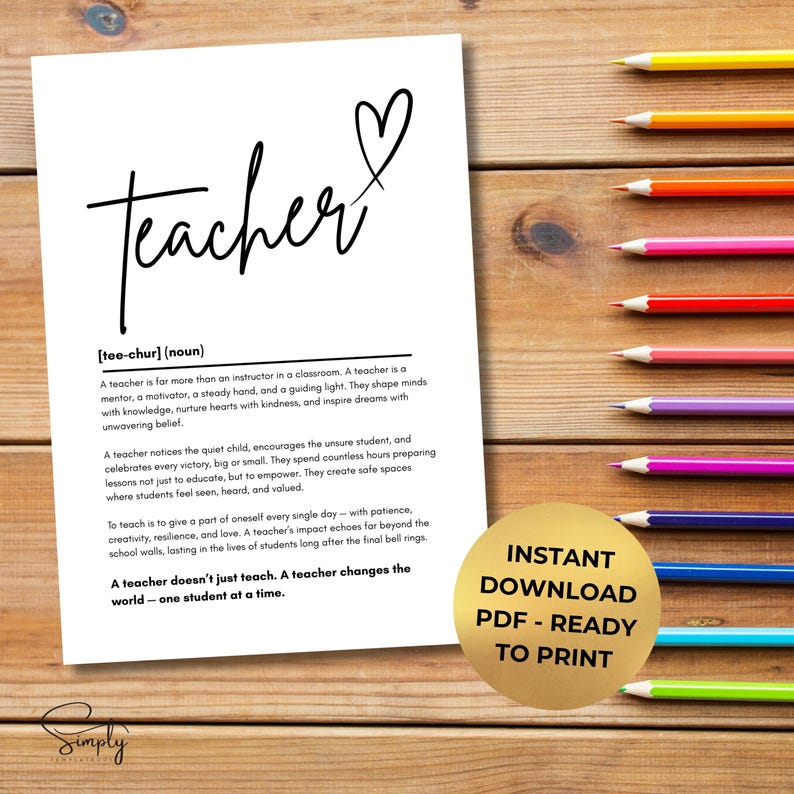 Printable Teacher Definition, Printable Teacher Wall Art, Teacher ...