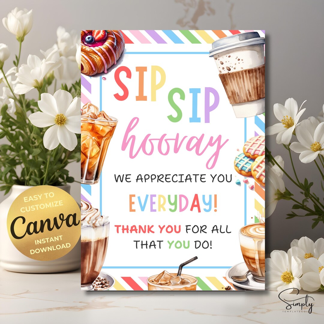 EDITABLE Coffee Teacher Appreciation Sign, Teacher Thank You Drink ...