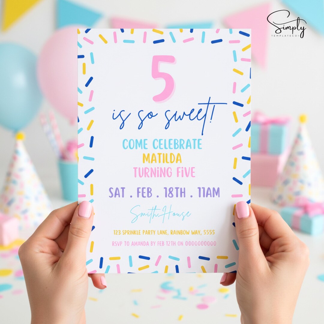 Rainbow Sprinkles Birthday Party Invitation, Confetti Invite, Sweets ...