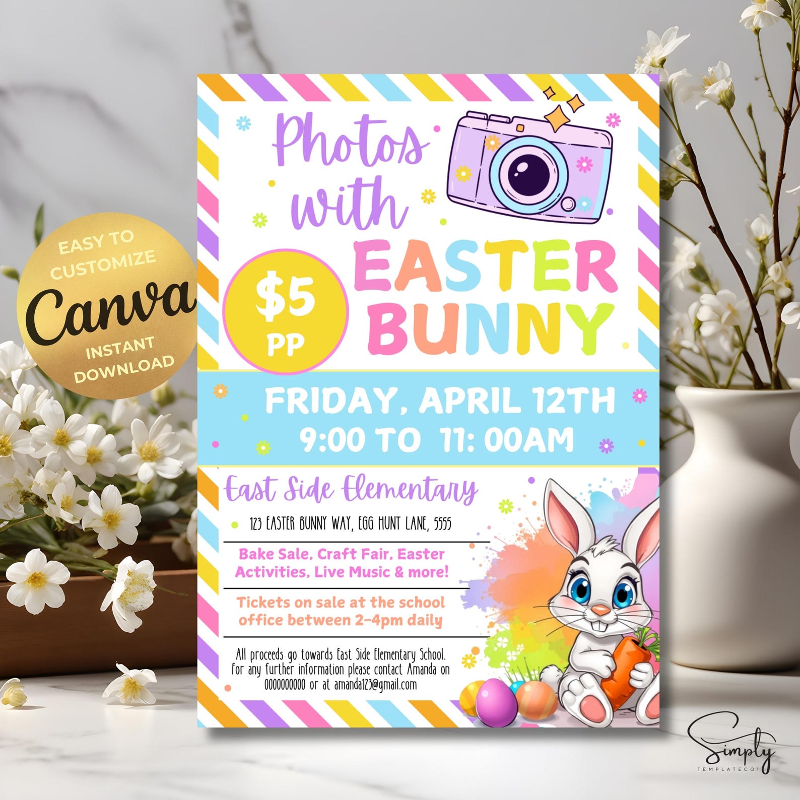 Photo With Easter Bunny Flyer, Easter Bake Sale Event, Spring Markets ...