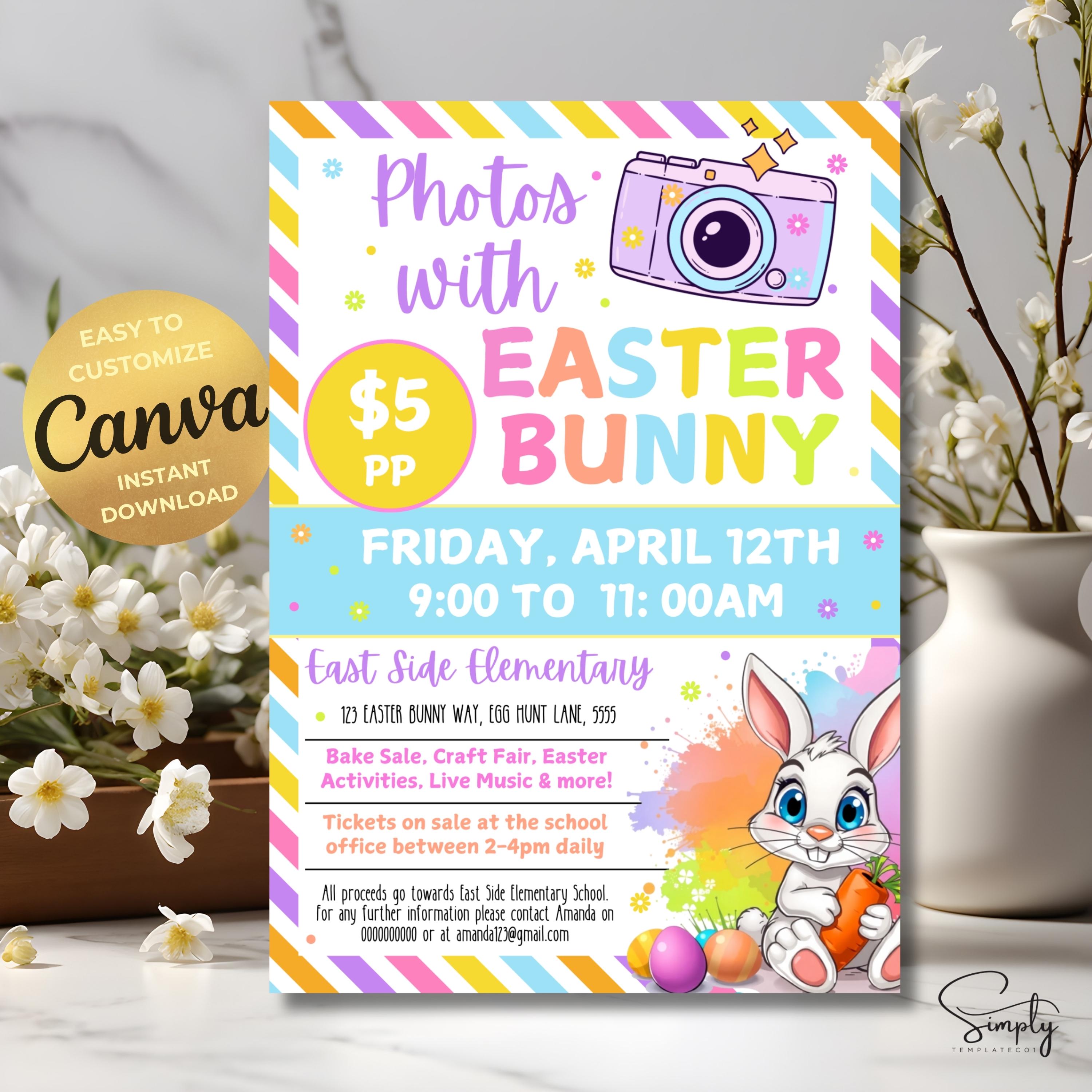Photo With Easter Bunny Flyer, Easter Bake Sale Event, Spring Markets ...