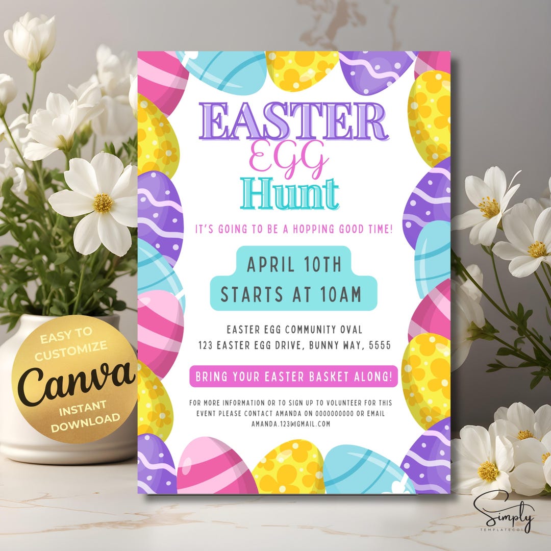 Easter Egg Hunt Fundraiser Flyer Editable Template, Kids Spring Easter ...