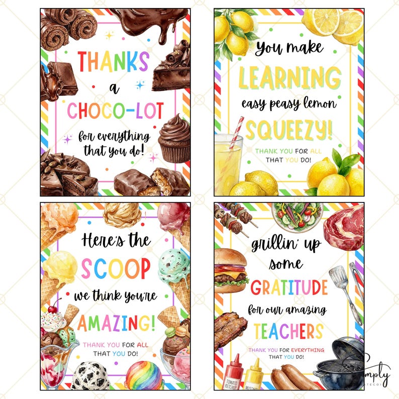 Food Themed Teacher Appreciation Week Poster Set | 20 Printable 8×10 ...