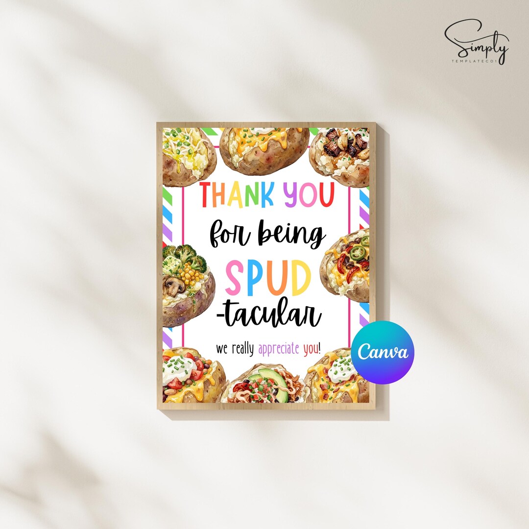 EDITABLE Teacher Appreciation Sign, Baked Potato Thank You Poster ...