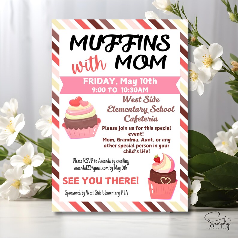Muffins With Mom, Muffins With Mom Flyer, School Mum Event Invite, May ...