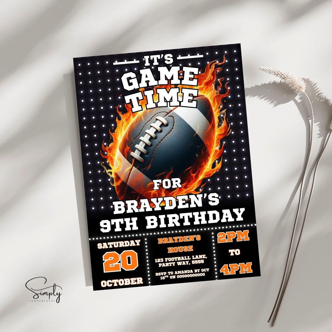 Editable Football Themed Birthday Party Invitation, Digital Football ...