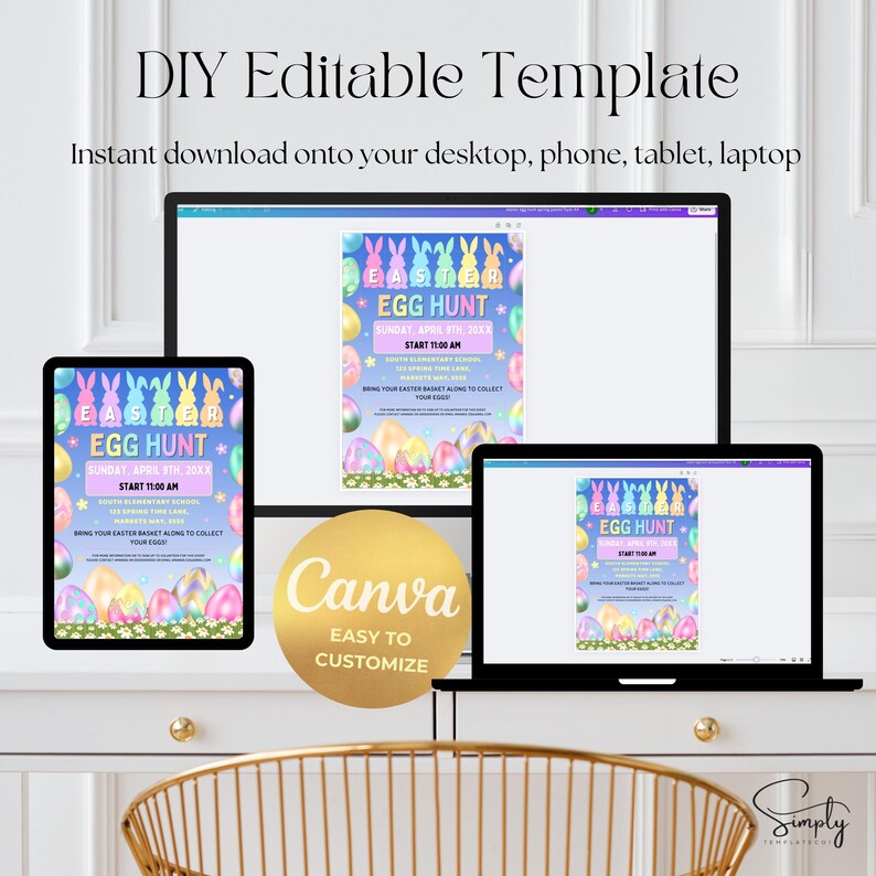 Easter Egg Hunt Flyer Editable Template, Kids Spring Easter Bunny Event ...