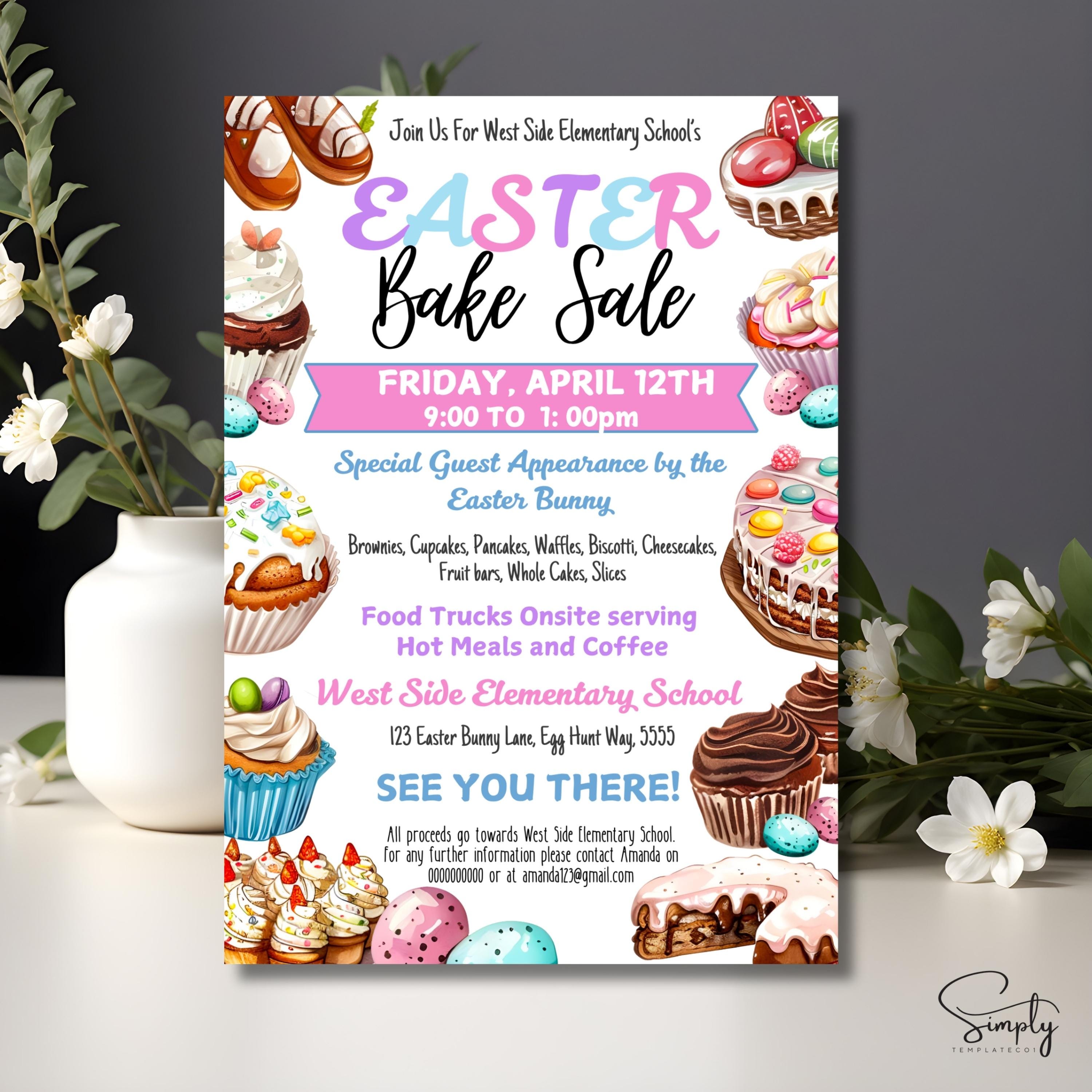 EASTER Bake Sale Fundraiser Editable Template Flyer, Easter Event Flyer ...