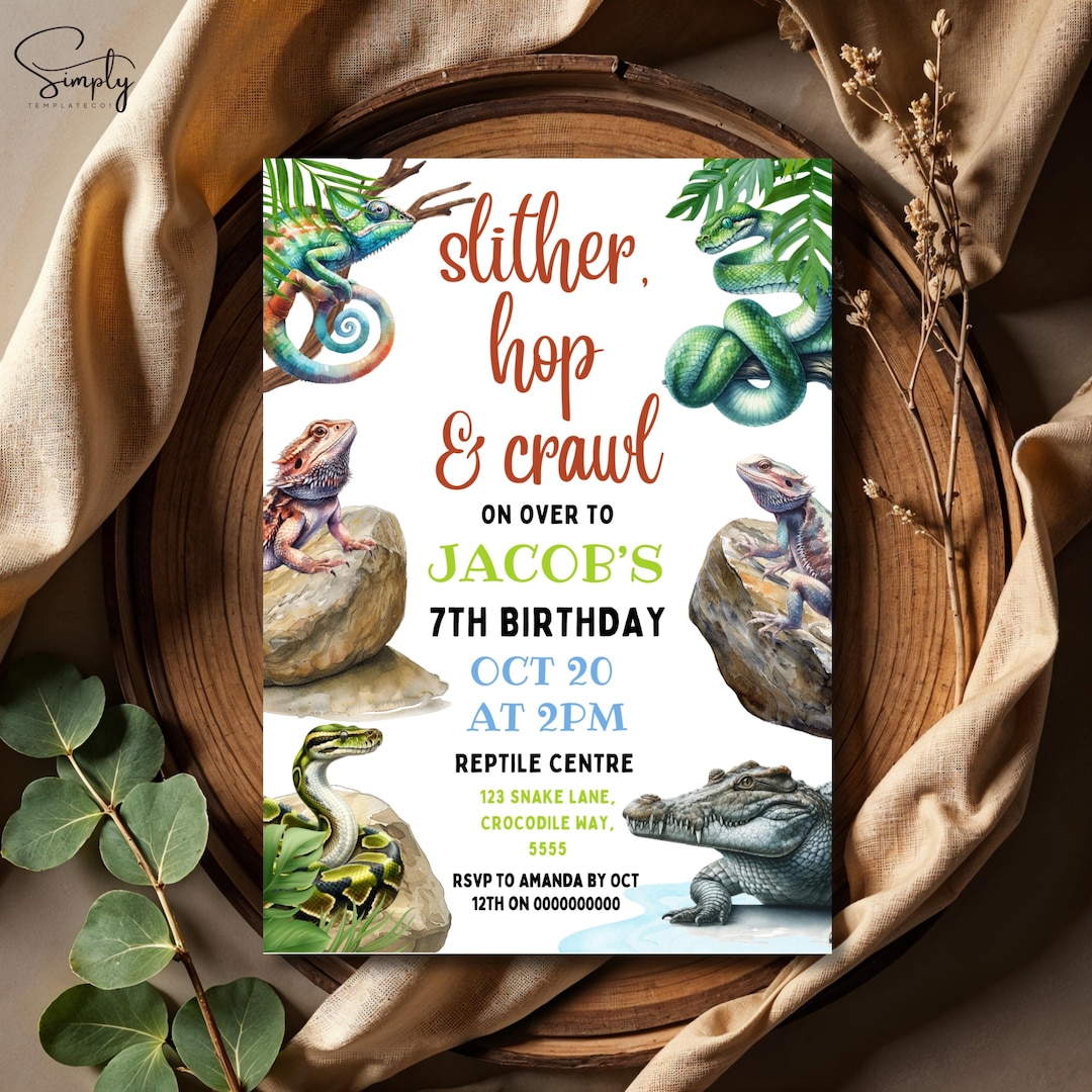 EDITABLE Reptile Birthday Invitation, Lizard Birthday Invite, Snake ...