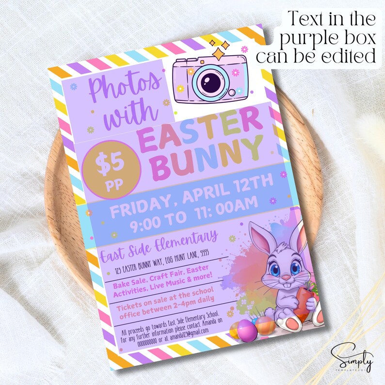 Photo With Easter Bunny Flyer, Easter Bake Sale Event, Spring Markets ...