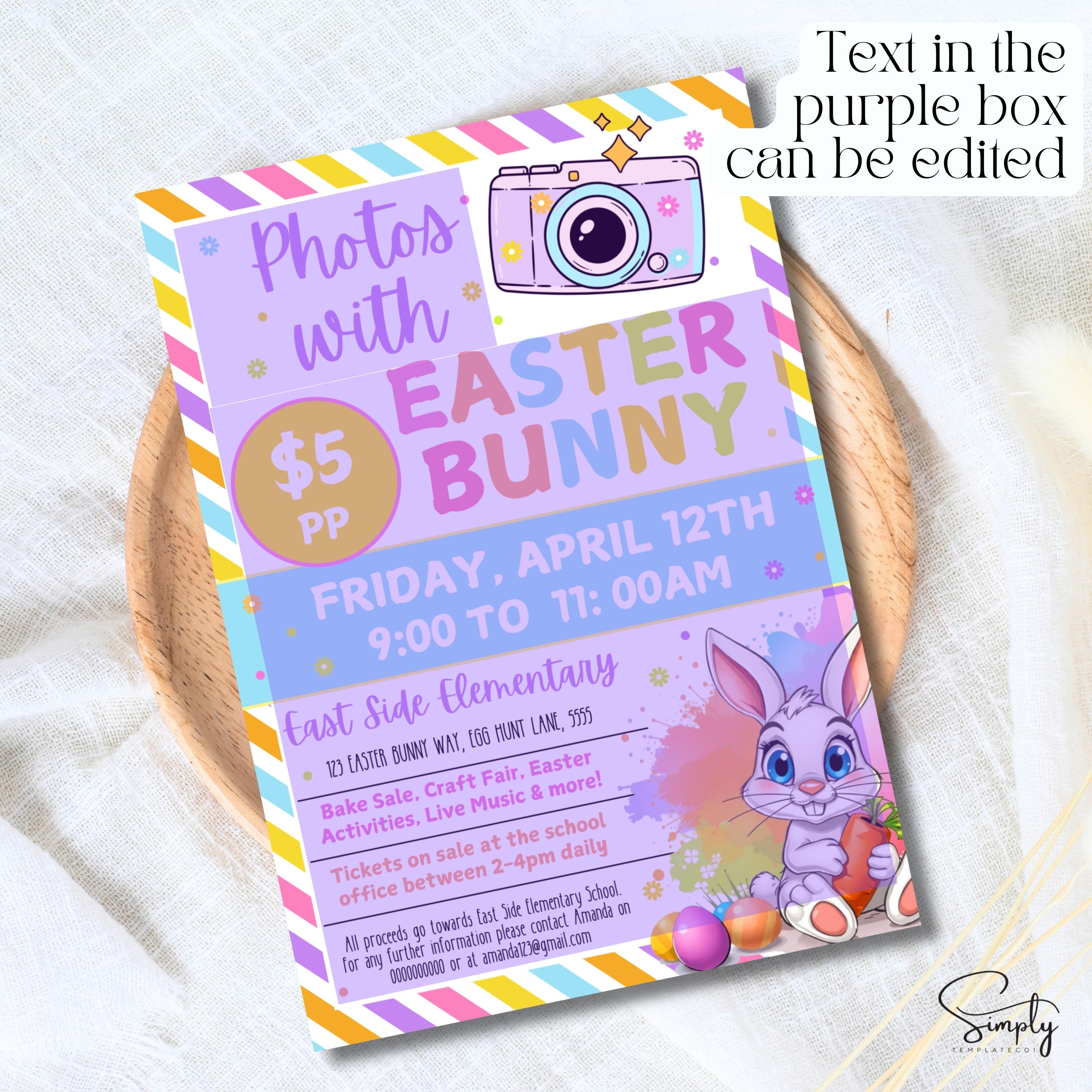 Photo With Easter Bunny Flyer, Easter Bake Sale Event, Spring Markets ...