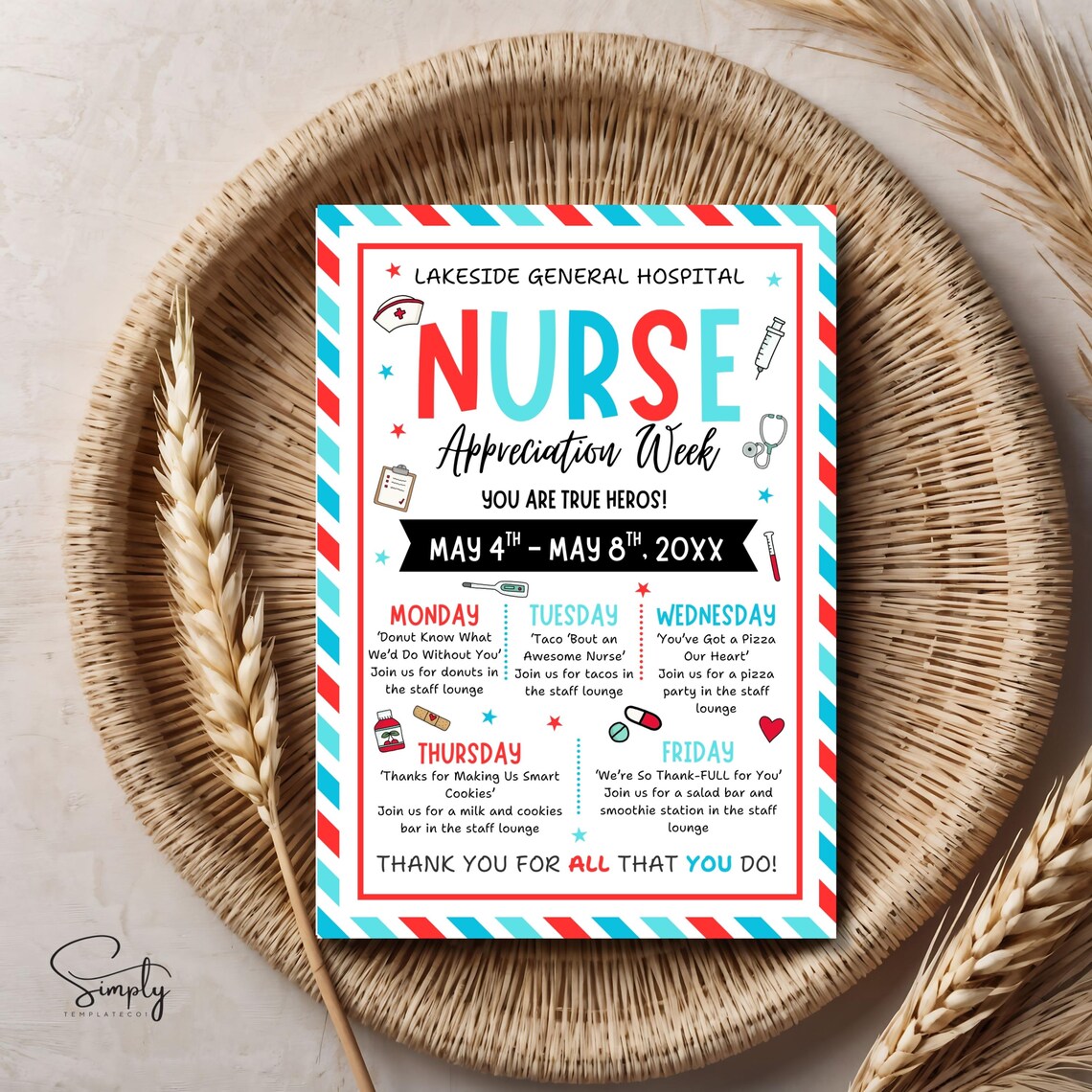 Nurse Appreciation Week Itinerary Template, National Nurses Week Events ...