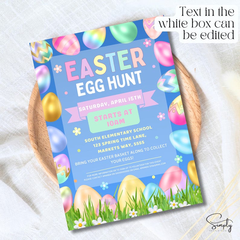 Easter Egg Hunt Fundraiser Flyer Editable Template, Kids Spring Easter ...