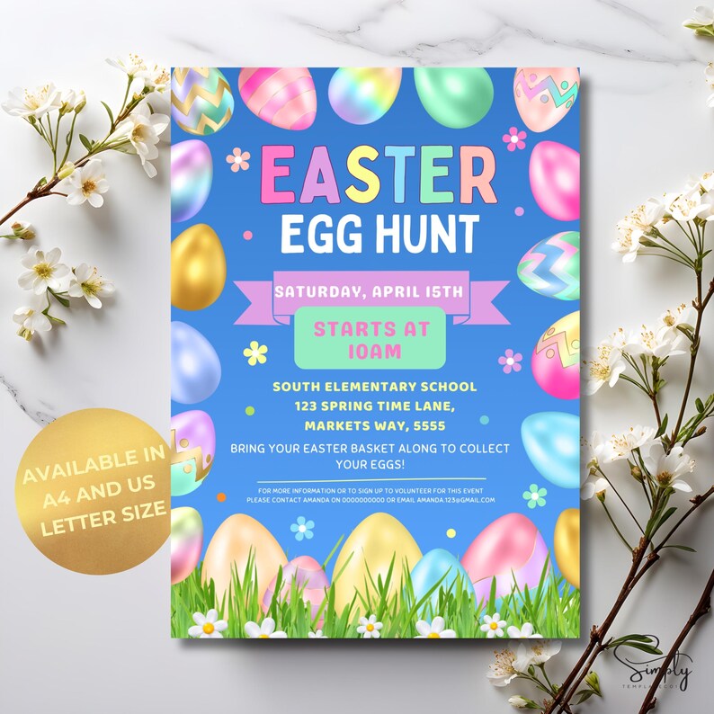 Easter Egg Hunt Fundraiser Flyer Editable Template, Kids Spring Easter ...