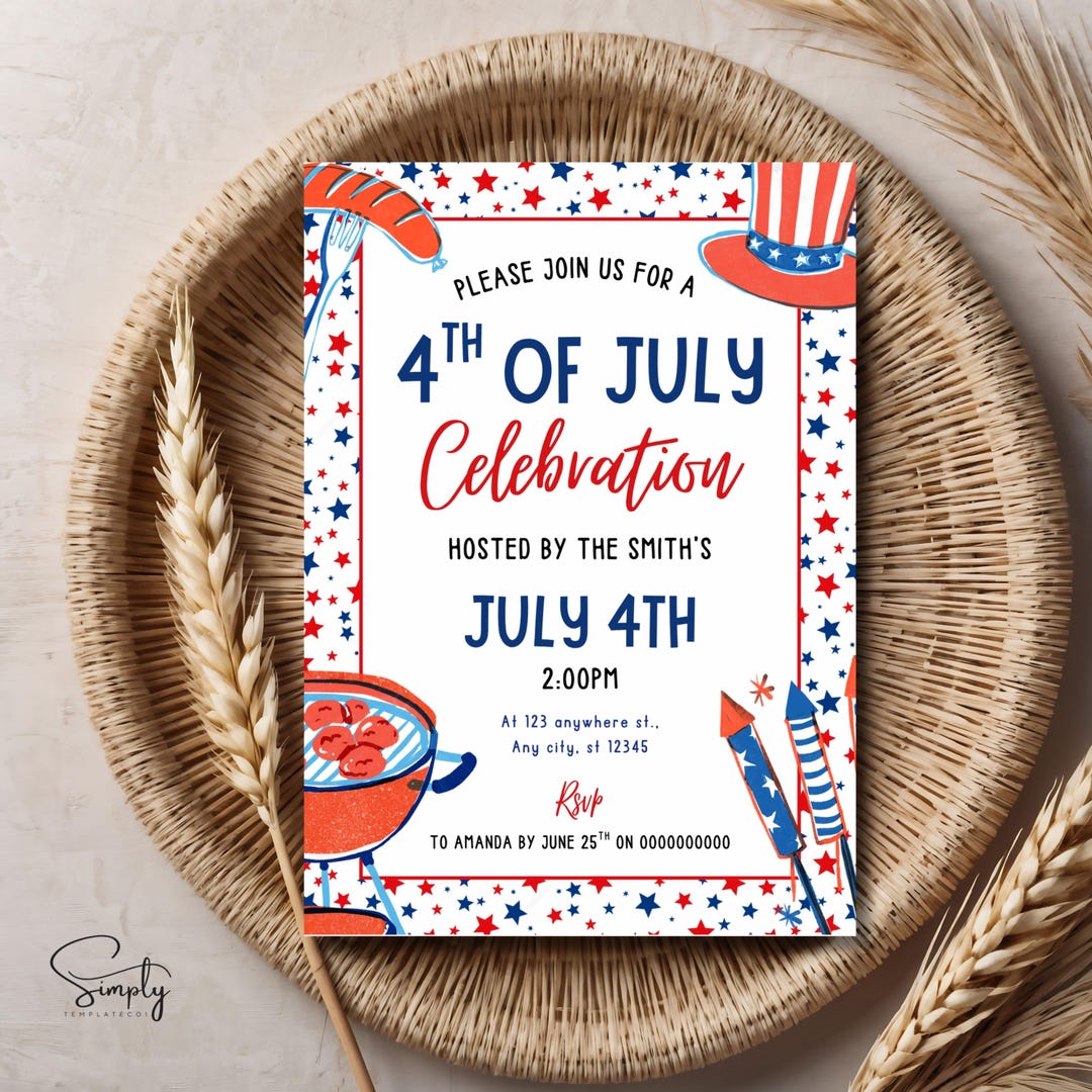 Editable 4th of July BBQ Invitation Independence Day Barbeque Invite ...