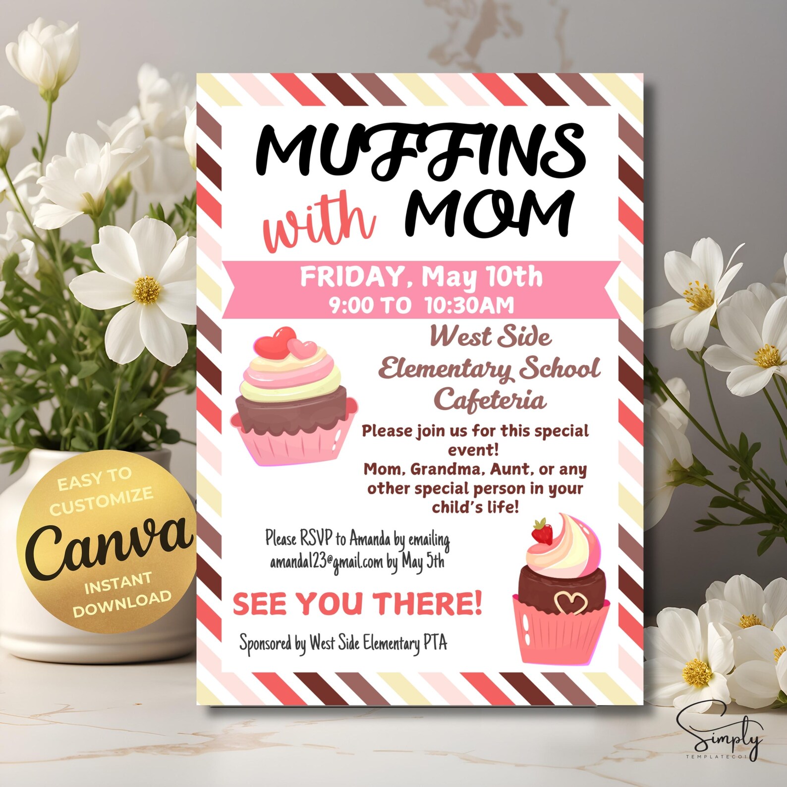 Muffins With Mom, Muffins With Mom Flyer, School Mum Event Invite, May ...