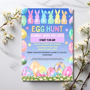 Easter Egg Hunt Flyer Editable Template, Kids Spring Easter Bunny Event ...