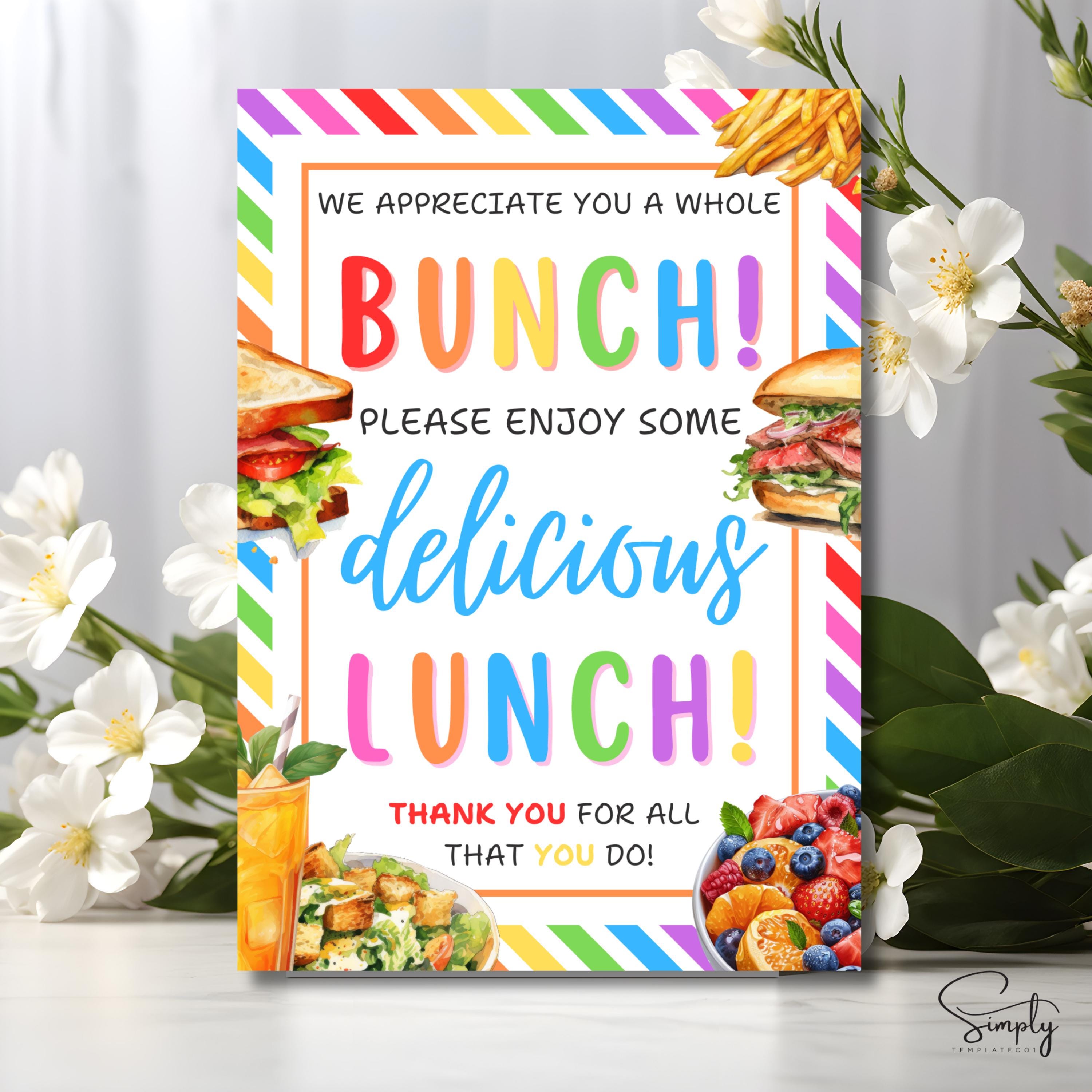 EDITABLE Lunch Appreciation Sign, Lunch Teacher Thank You Sign, Lunch ...