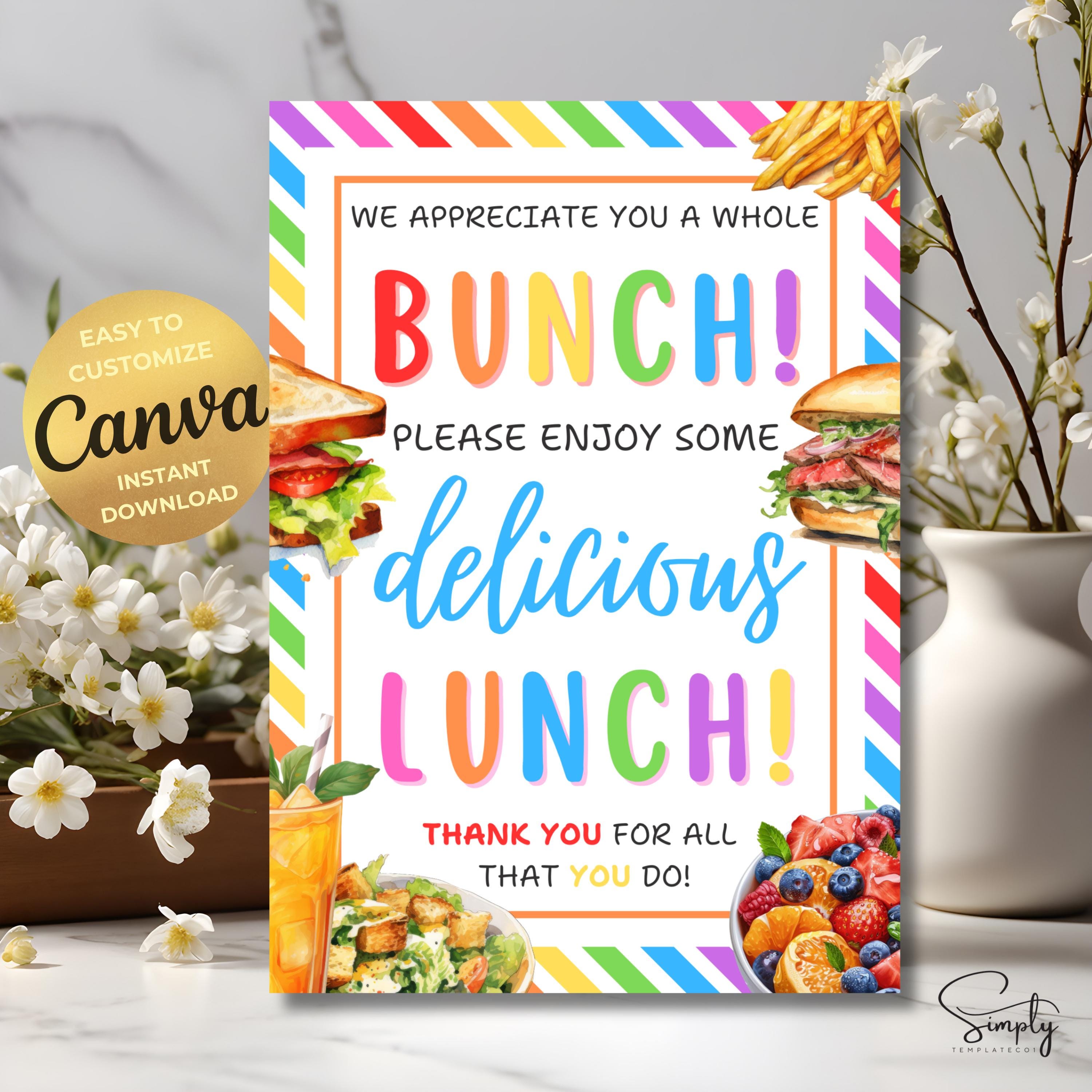 EDITABLE Lunch Appreciation Sign, Lunch Teacher Thank You Sign, Lunch ...
