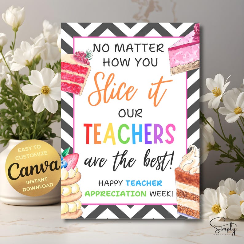 EDITABLE Teacher Appreciation Sign, Cake Teacher Thank You Poster, No ...