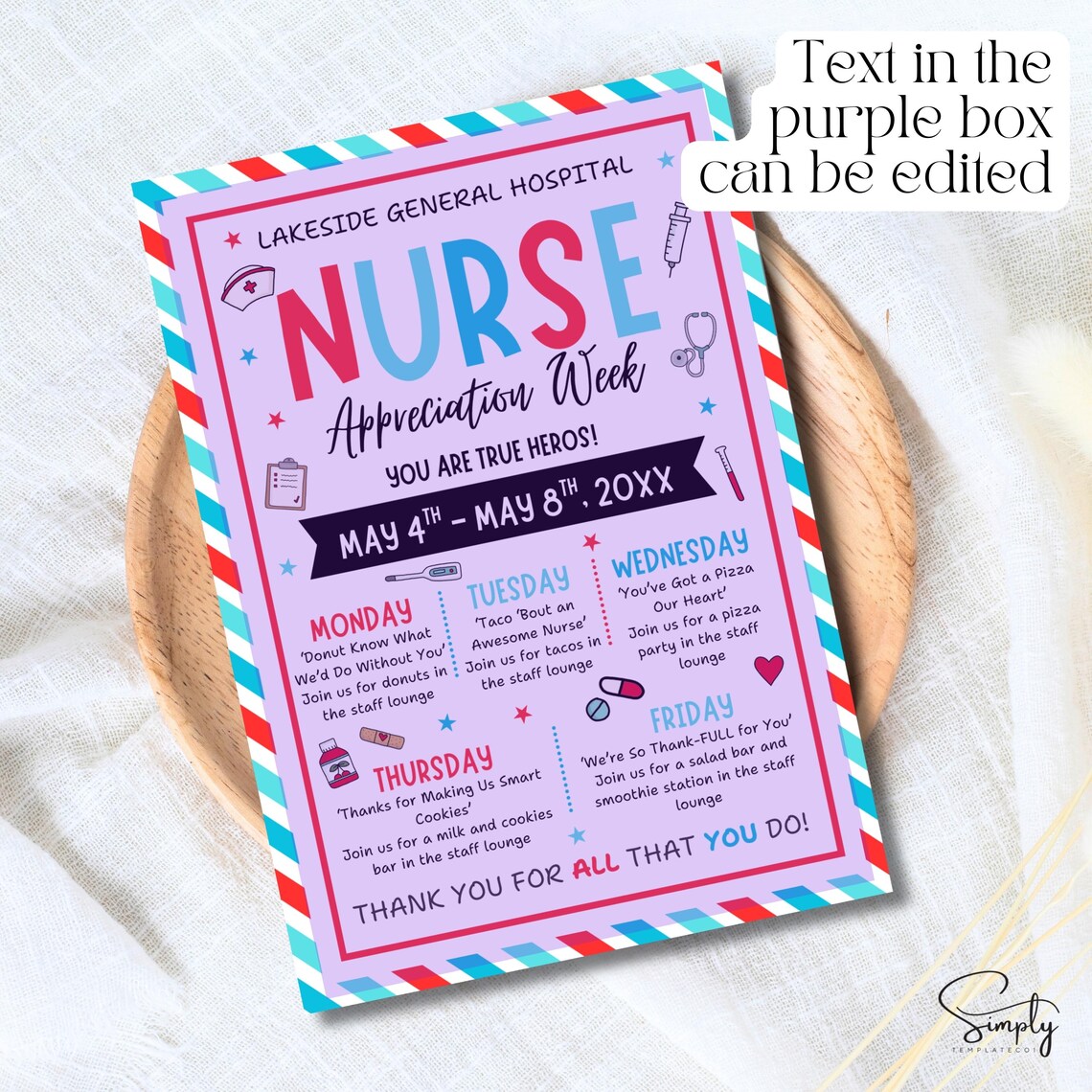 Nurse Appreciation Week Itinerary Template, National Nurses Week Events ...