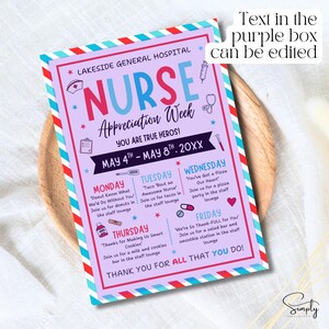 Nurse Appreciation Week Itinerary Template, National Nurses Week Events ...