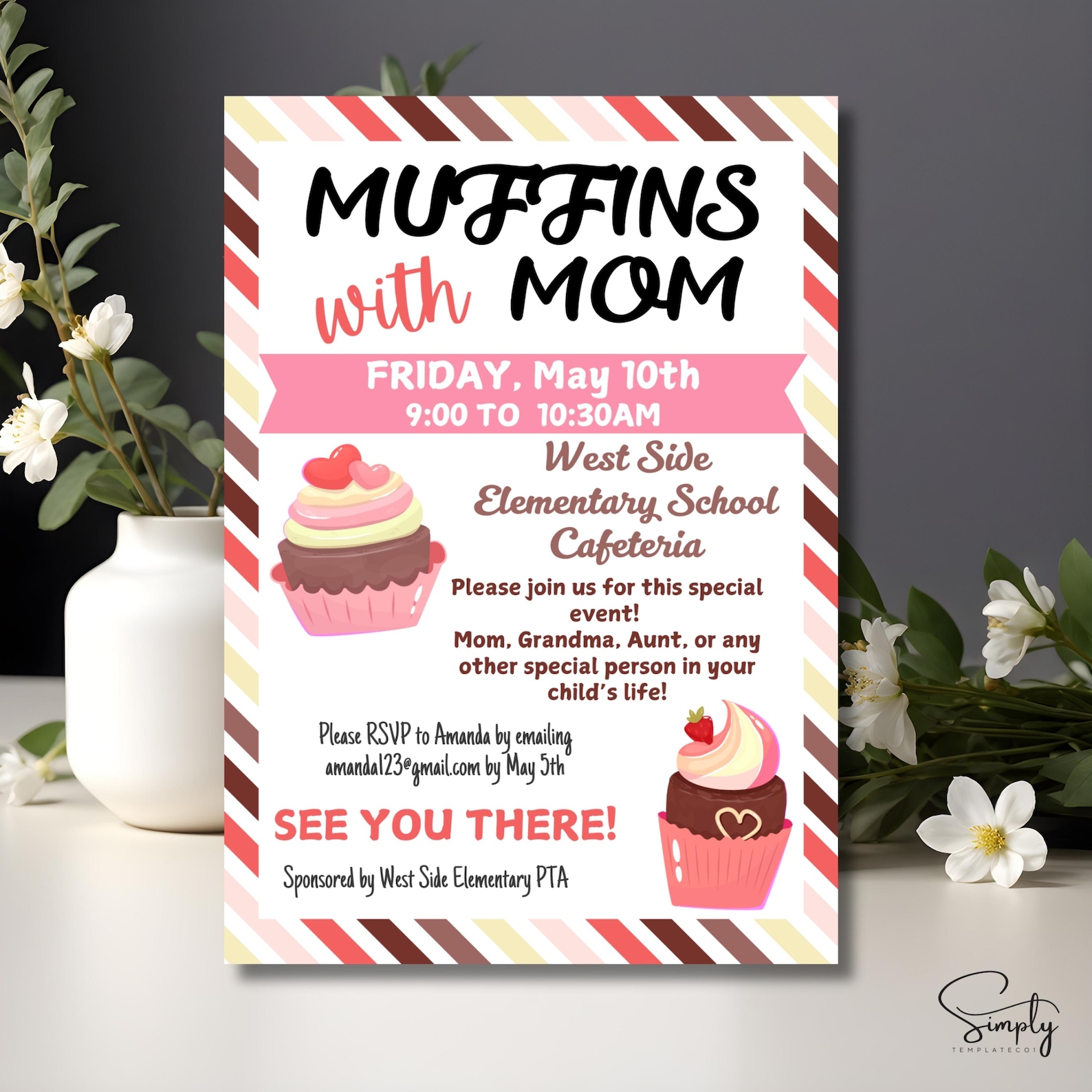 Muffins With Mom, Muffins With Mom Flyer, School Mum Event Invite, May ...