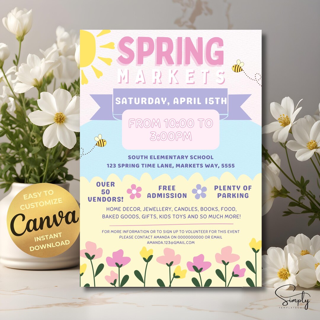 Spring Market Flyer Editable Template, Easter Festival, Spring School ...