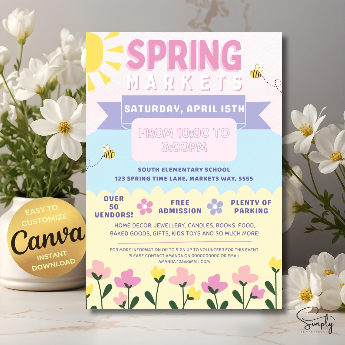 Spring Market Flyer Editable Template, Easter Festival, Spring School ...