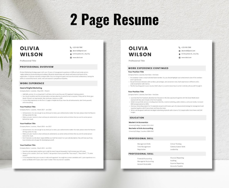 CV Template | ATS Resume Template Word & Canva | Cover Letter ...