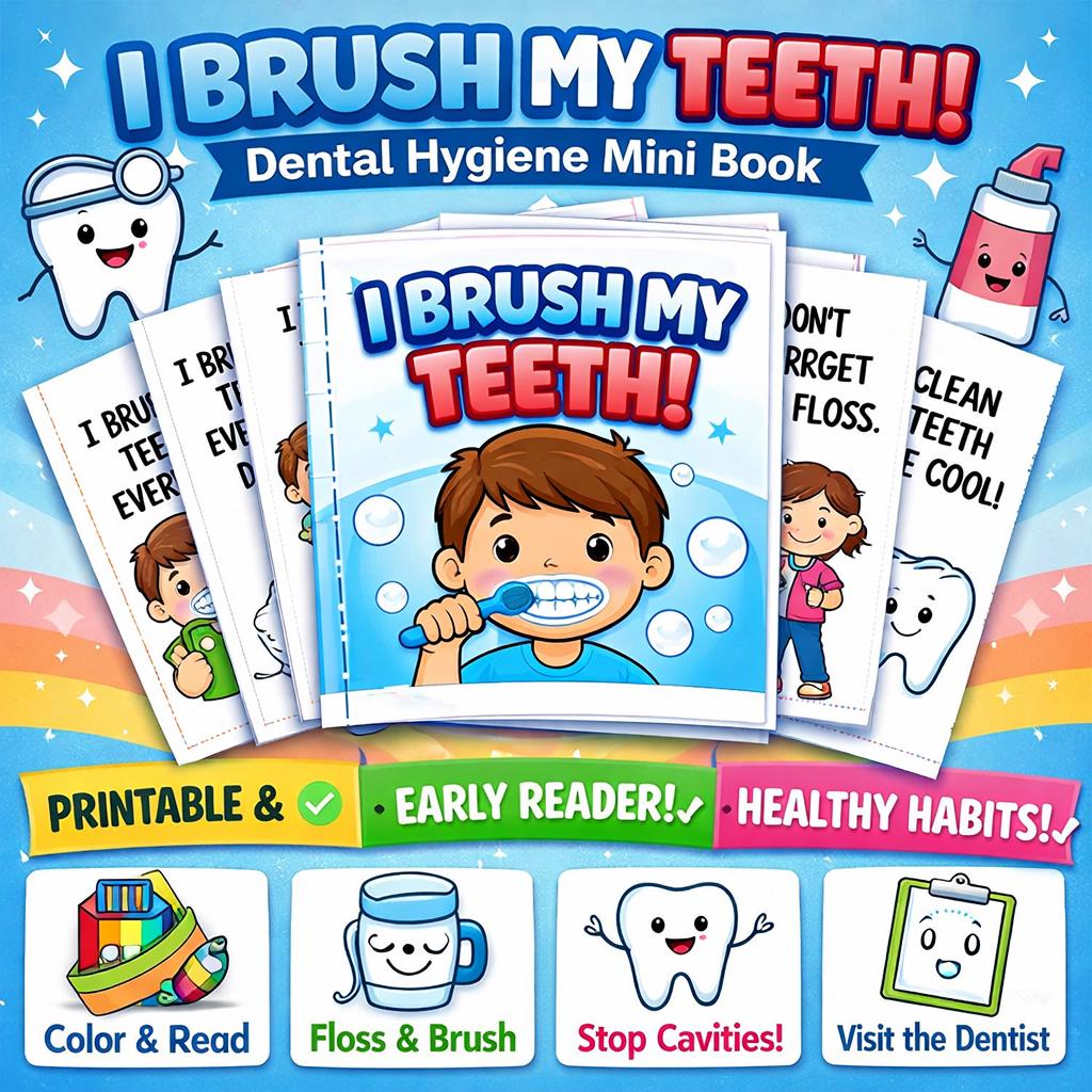 Dental Health Coloring Pages for Kids | Brush Teeth, Floss & Visit the ...