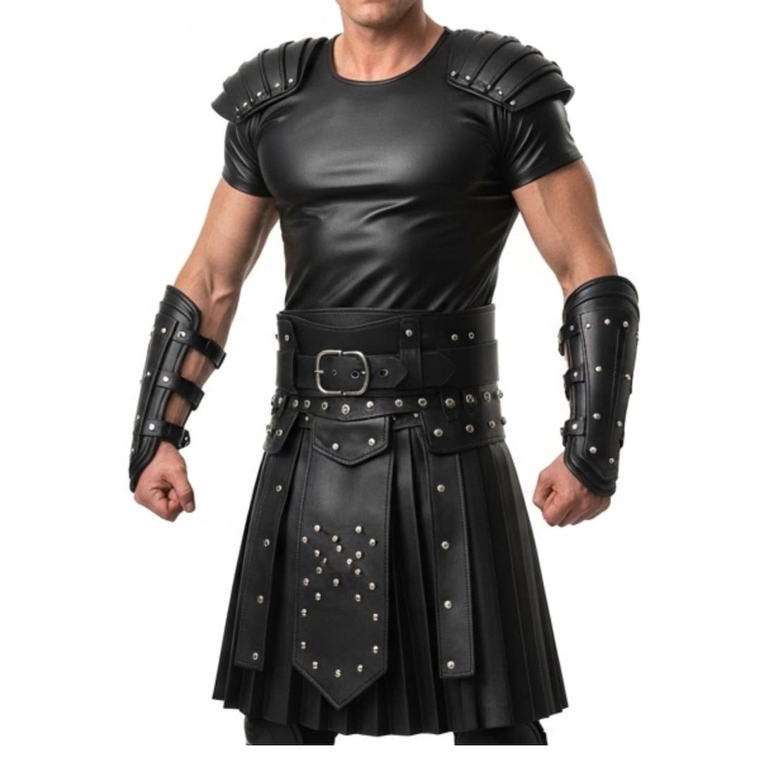 Handmade Black Leather Gladiator Kilt & Vest Armor Set: LARP Cosplay - Etsy