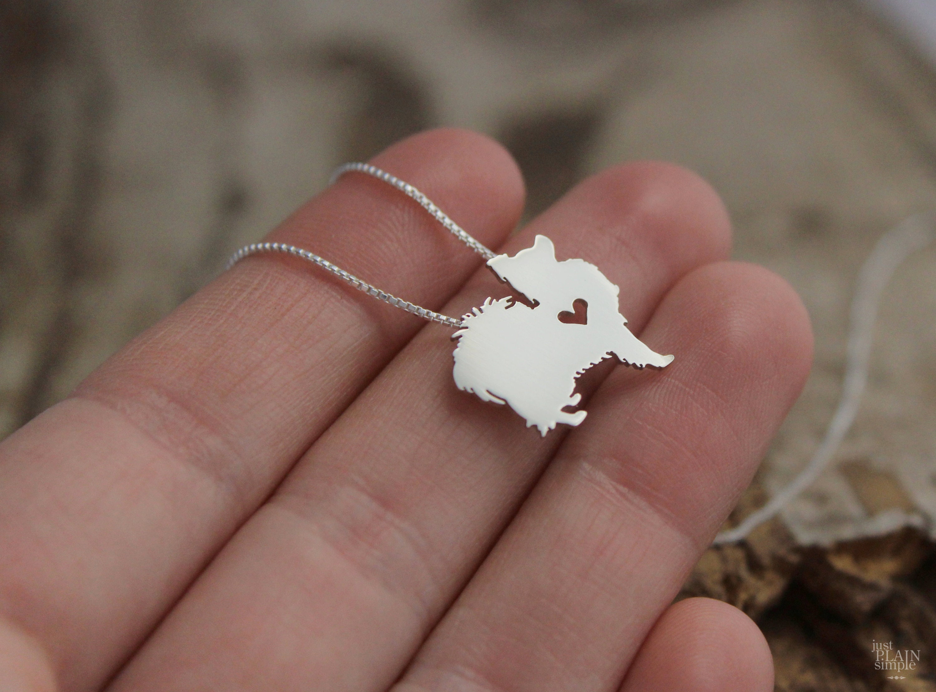 Tiny Papillon Necklace, Sterling Silver Hand Cut Pendant and Heart, Dog ...