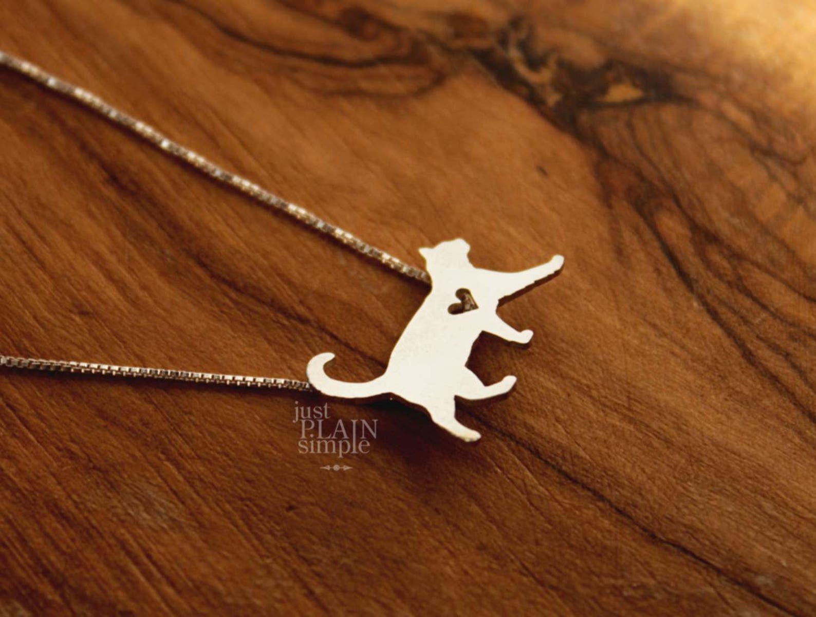 Tiny Cat Necklace, Sterling Silver Hand Cut Pendant and Heart - Etsy
